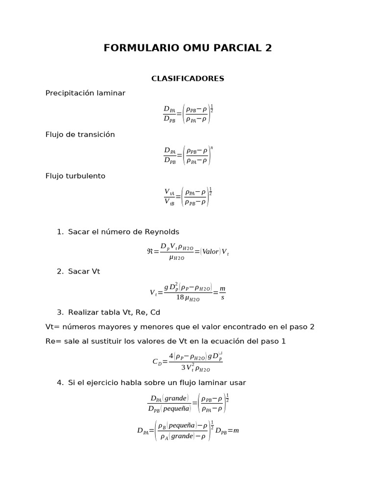 Formulario de OMU - 2do Parcial | PDF | Física | Ingeniería Química