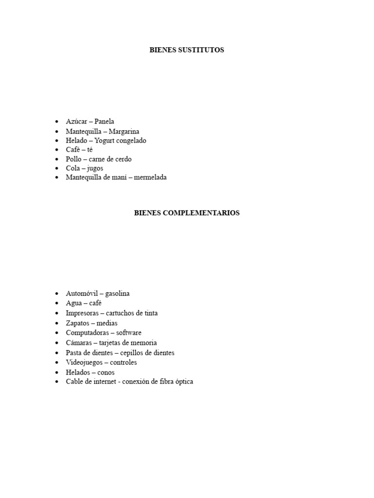 Bienes Sustitutos y Bienes Complementarios | PDF | Cocina, comidas y vino