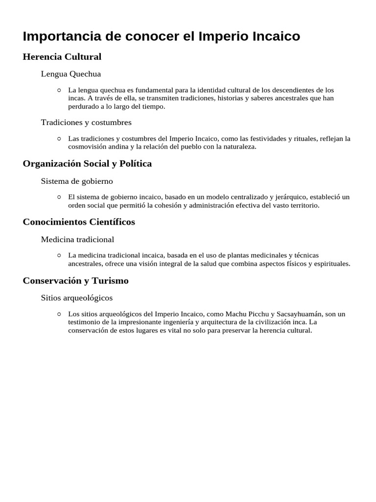 Importancia de Conocer El Imperio Incaico | PDF | Ciencias sociales