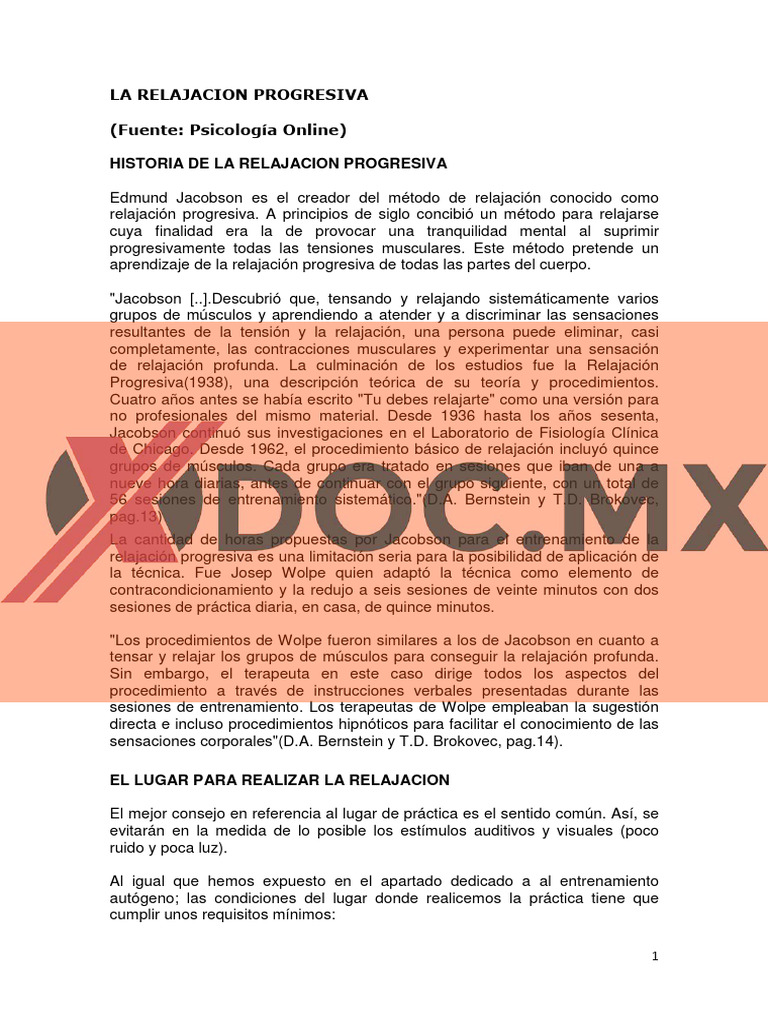 Xdoc - MX Relajacion Progresiva de Jackobson | PDF | Hipnosis