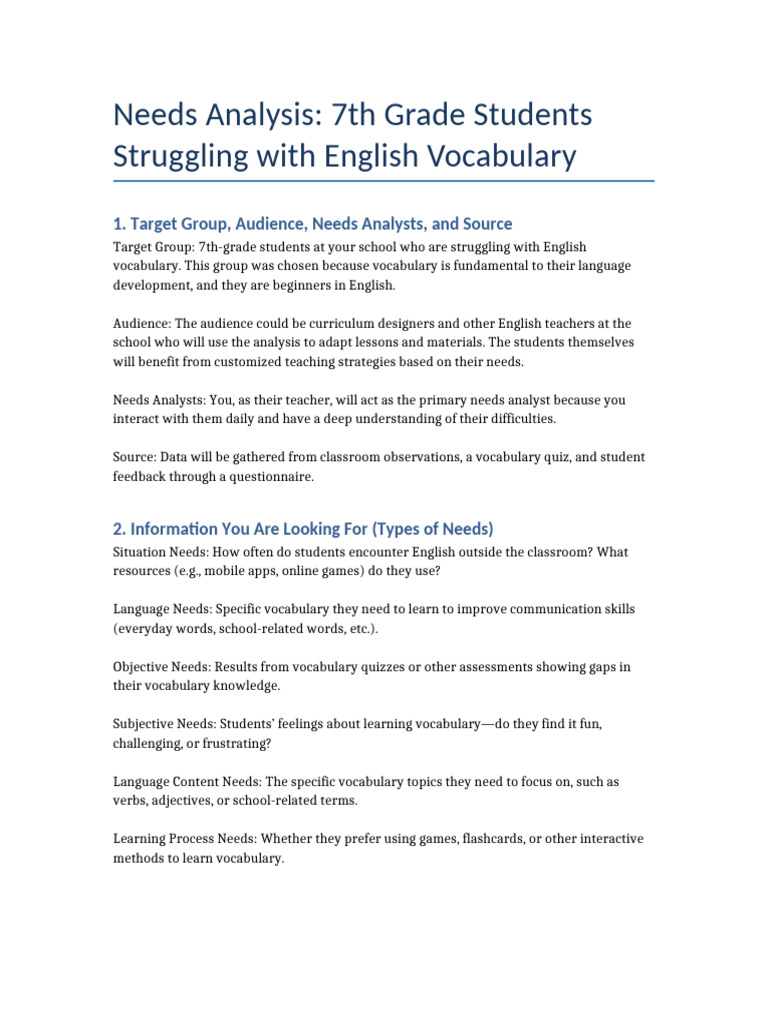 Needs_Analysis_7th_Grade_Vocabulary | PDF | Vocabulary | English Language