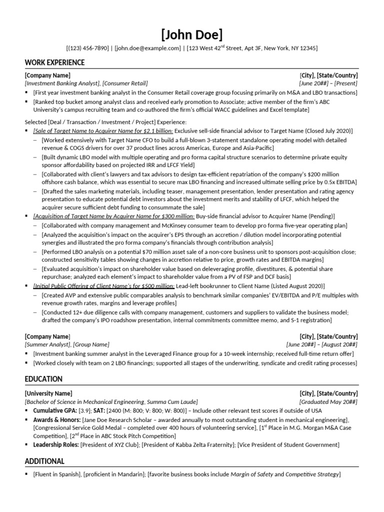 Private Equity Resume Template and Example | PDF | Financial Analyst ...