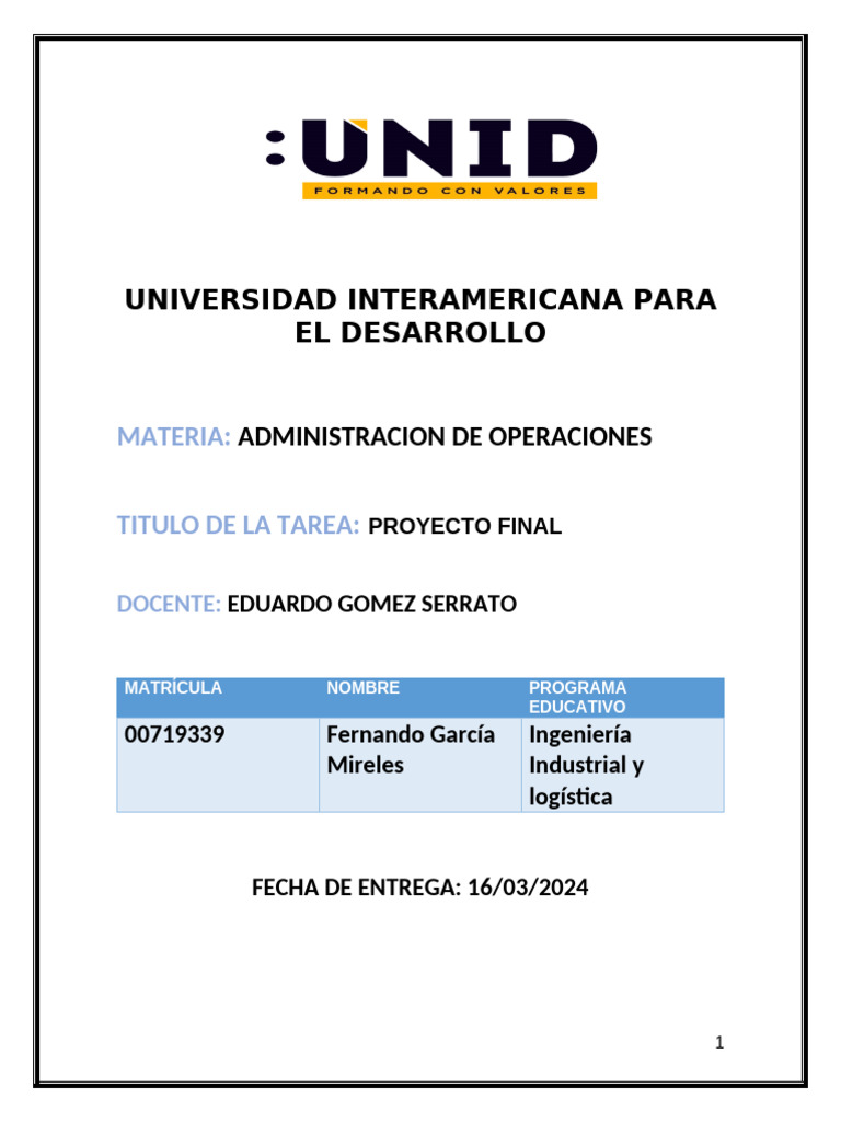 Proyecto Final Administracion de Operaciones | PDF | Indicador de rendimiento | Programación lineal