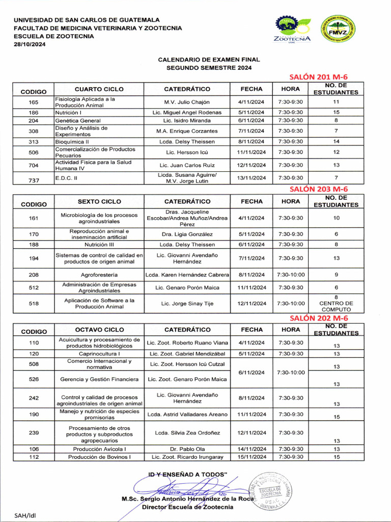 Calendario Examen Final Segundo Semestre 2024-1 | PDF