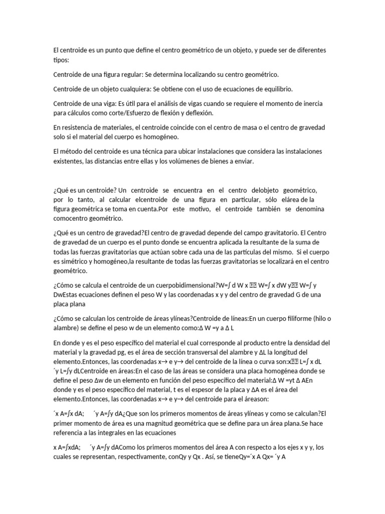 El Centroide Es Un Punto Que Define El Centro Geométrico de Un Objeto ...