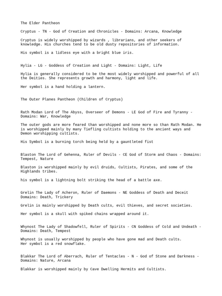 Pantheon and Planar Info | PDF | Earth | Demons