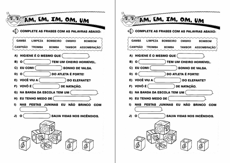 Efai3098 Alfabetizacao Ortografia Letra Am em Im Om Um Completar 2 | PDF