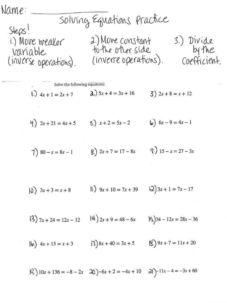 8th Grade Intro Equations Practice | PDF