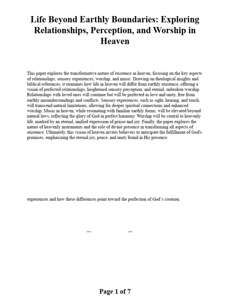 Life Beyond Earthly Boundaries: Exploring Relationships J Perception J ...