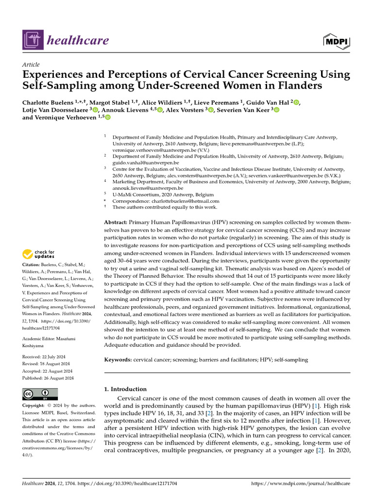 Experiences and Perceptions of Cervical Cancer Screening Using Self ...