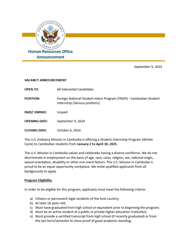 Cambodian Student Internship Program | PDF | Internship | Job Hunting