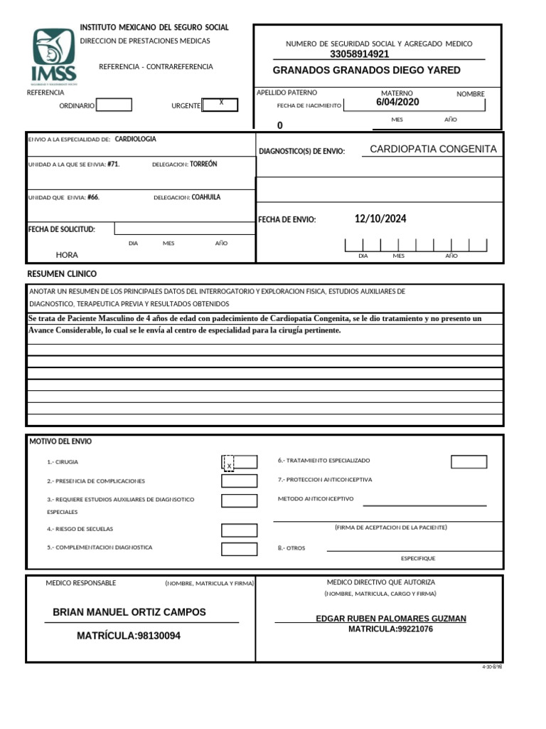 Hoja de Referencia IMSS | PDF | Cuidado de la salud | Medicina