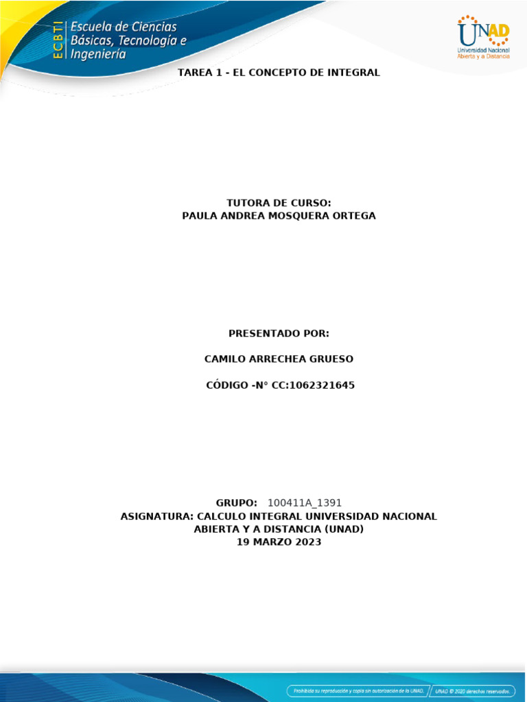 Tarea 1 Camilo Arrechea | PDF | Integral | Cálculo