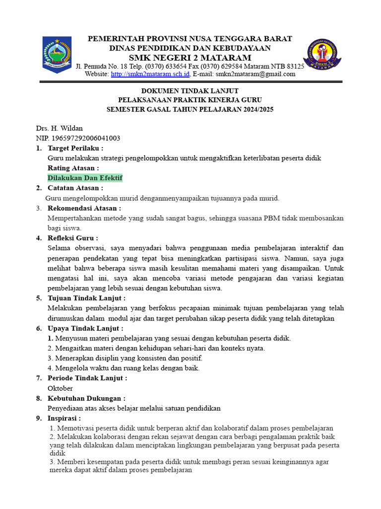 Dokumen Tindak Lanjut Supervisi | PDF | Karier & Perkembangan