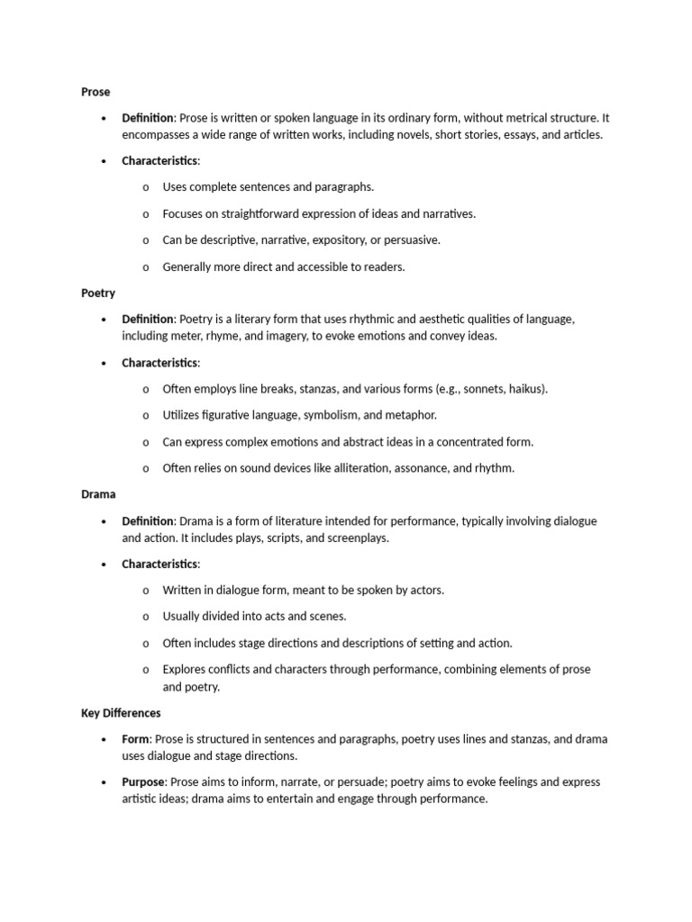 Prose, Poetry, and Drama Explained | PDF | Poetry | Classics