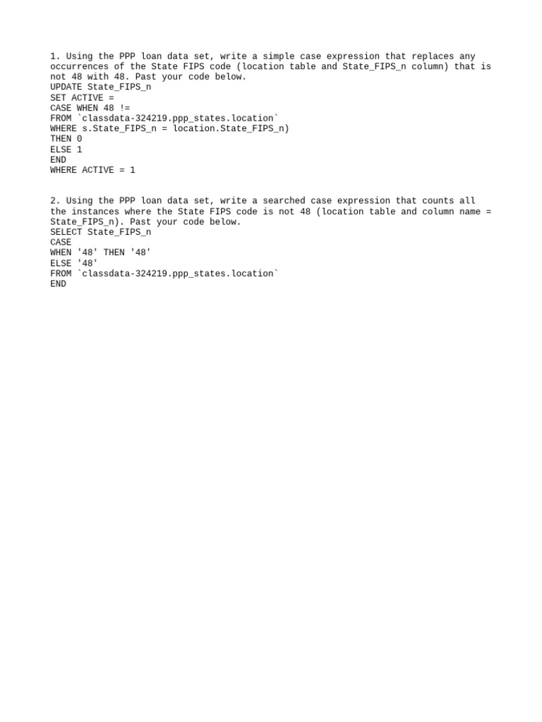 SQL Case Expressions for PPP Data | PDF