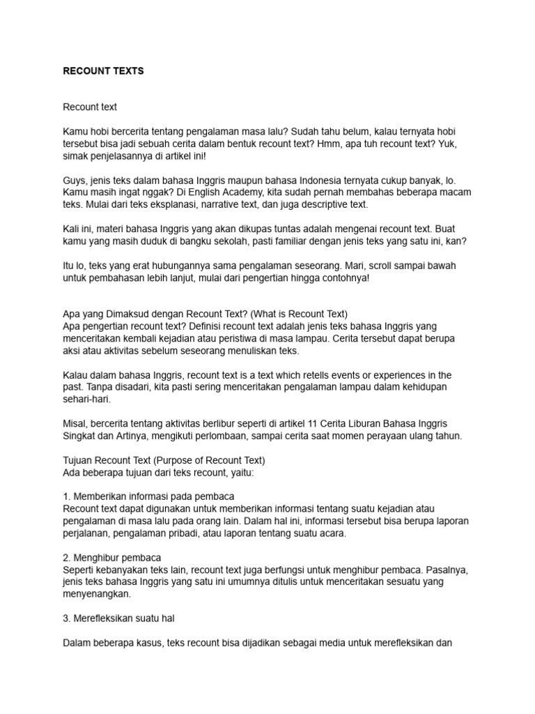 Recount Texts | PDF | Kajian Bahasa Asing
