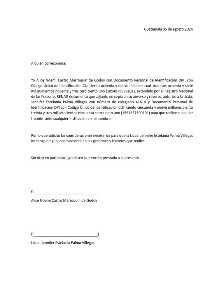 Carta de Representacion Alice. | PDF | Derecho