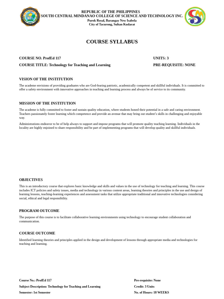 COURSE SYLLABUS ProfEd 609 | PDF | Educational Technology | Learning