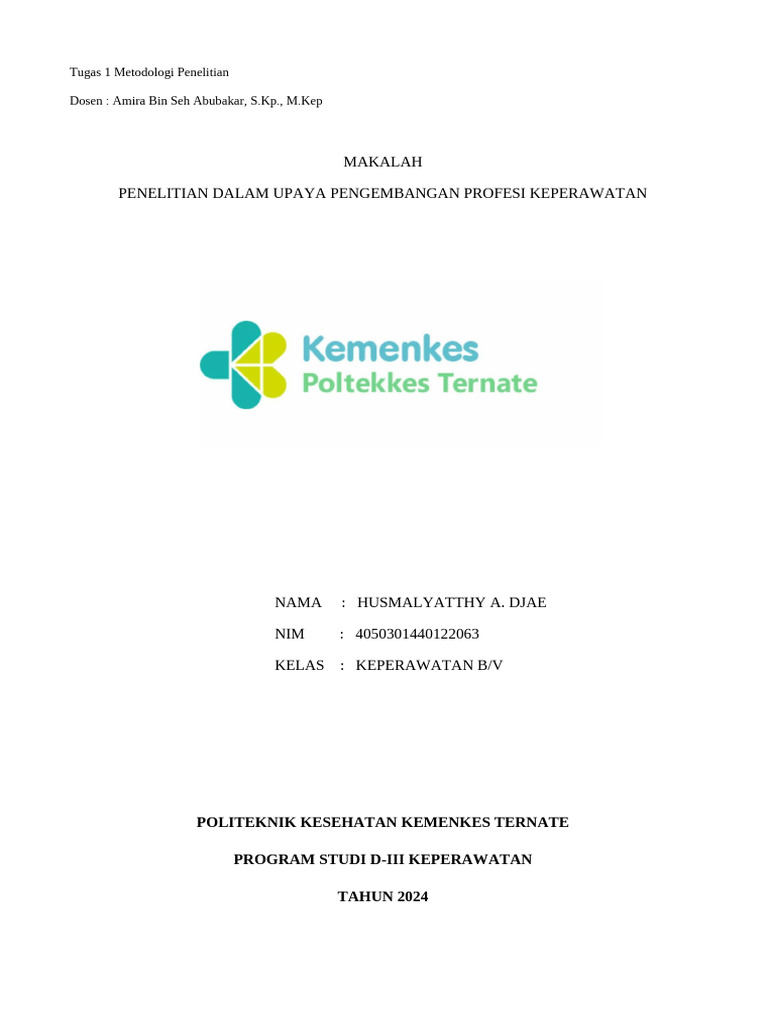 Tugas 1 Husmalyatthy Metodologi Penelitian | PDF | Karier & Perkembangan