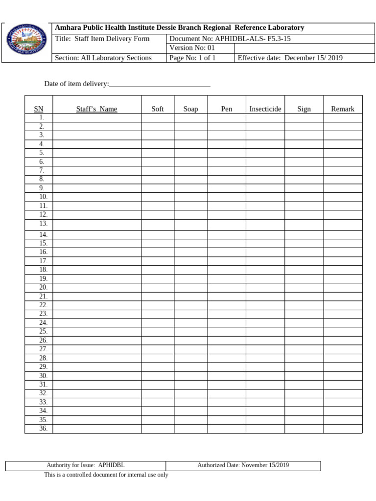5.3-15 Staff Item Delivery Form | PDF