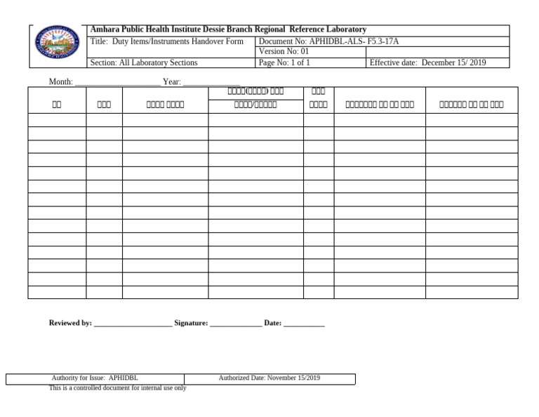 5.3-17 Duty Item-Instrument Handover Form | PDF