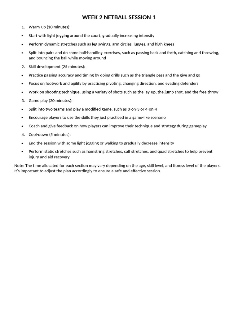 Week 2 Netball Session 1 | PDF | Career & Growth