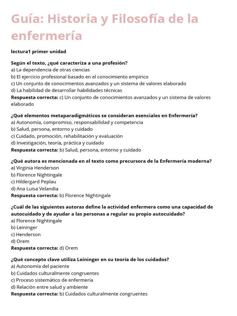 Guía Historia y Filosofía de La Enfermería | PDF | Enfermería | ruiseñor de Florencia