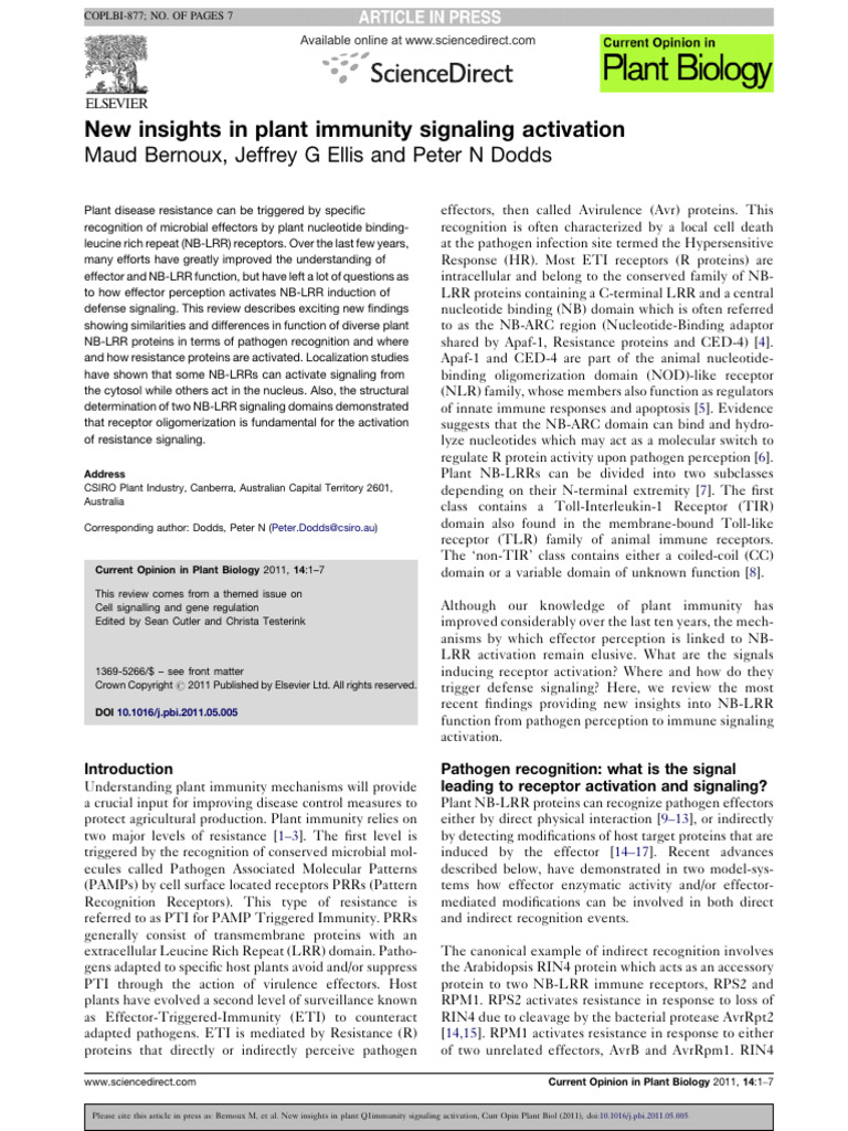 New Insights Plant Immunity Signaling-2011 | PDF | Signal Transduction ...