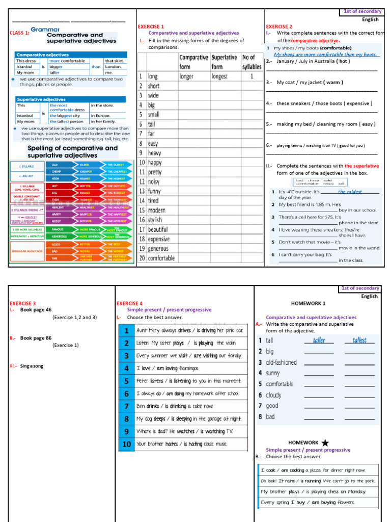 CLASS 1 ENGLISH (1st of Secondary School) - 1 | PDF | Adjective ...
