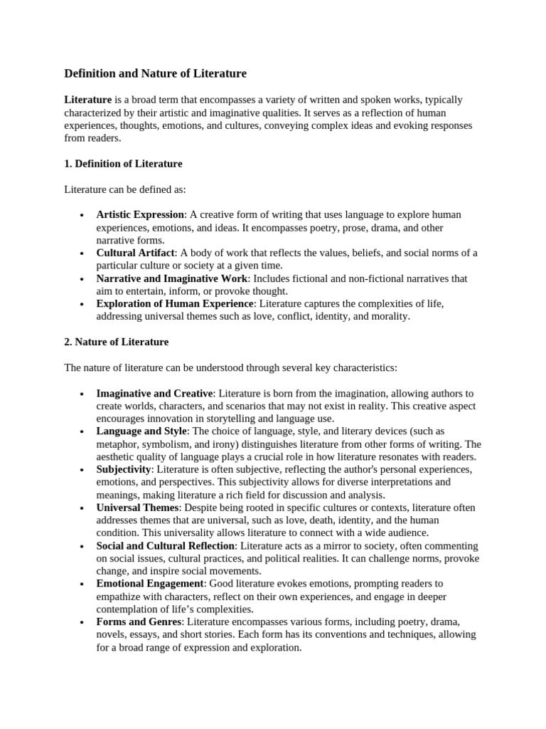 Definition and Nature of Literature | PDF | Narrative | Experience
