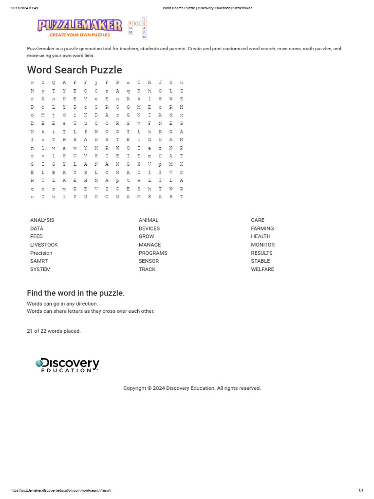 Word Search Puzzle - Discovery Education Puzzlemaker | PDF | Word Search