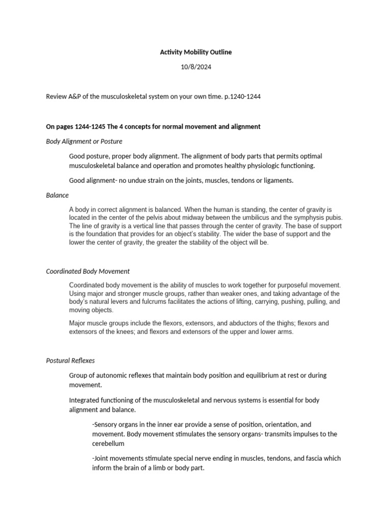 Activity Mobility Outline | PDF | Respiratory System | Heart