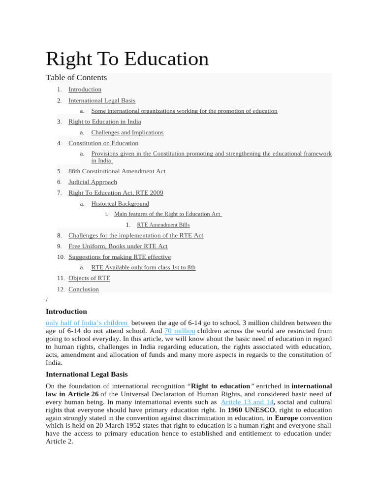 Right to Education: Challenges & Implications | PDF | Human Capital ...