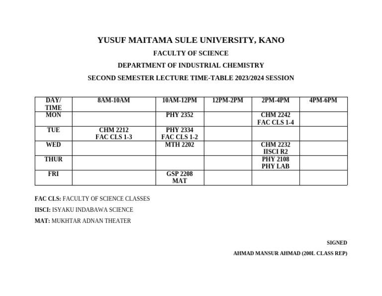 Lecture Time Table | PDF