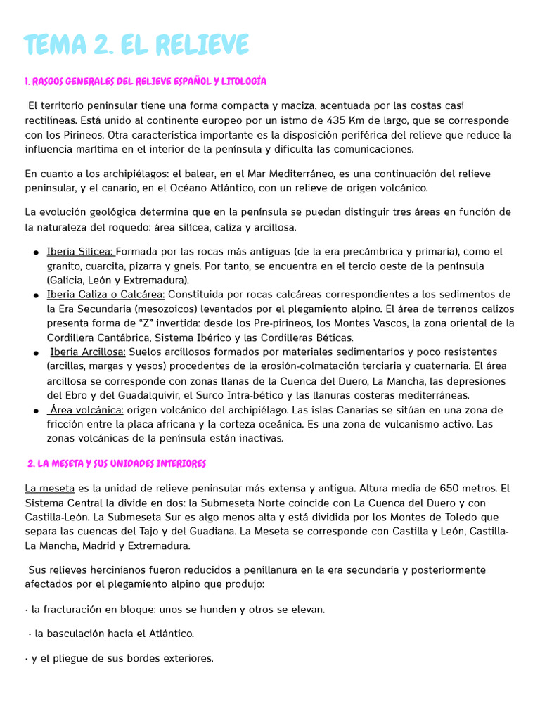 Tema 2. El Relieve - 20241025 - 093939 - 0000 | PDF | Geología | Geografía Física