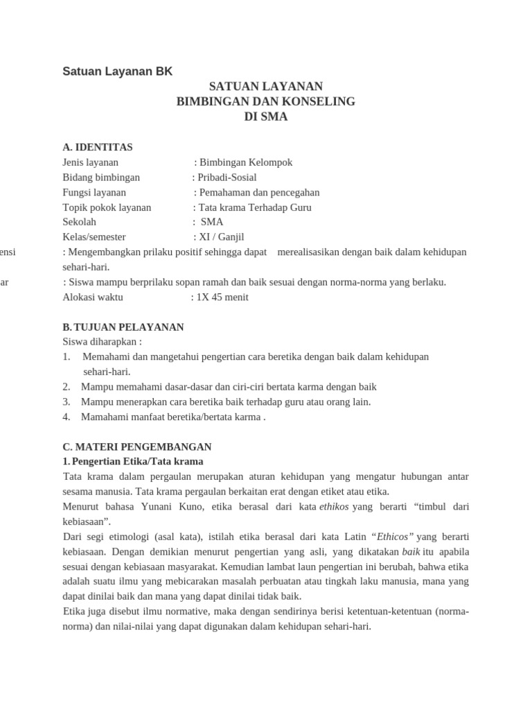 Satuan Layanan BK | PDF | Pengembangan Diri | Sains & Matematika