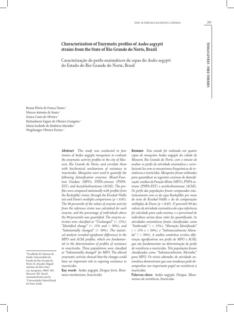 Characterization of Enzymatic Profiles of Aedes aegypti-PRINTED | PDF | Aedes Aegypti