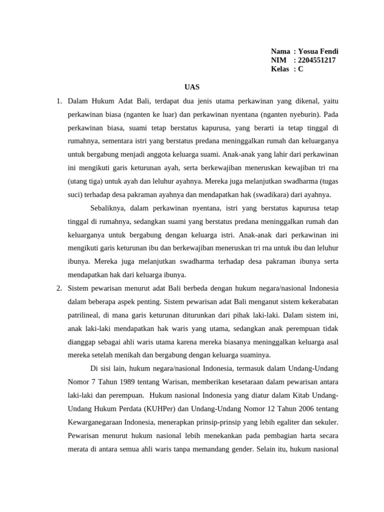 Dalam Hukum Adat Bali | PDF