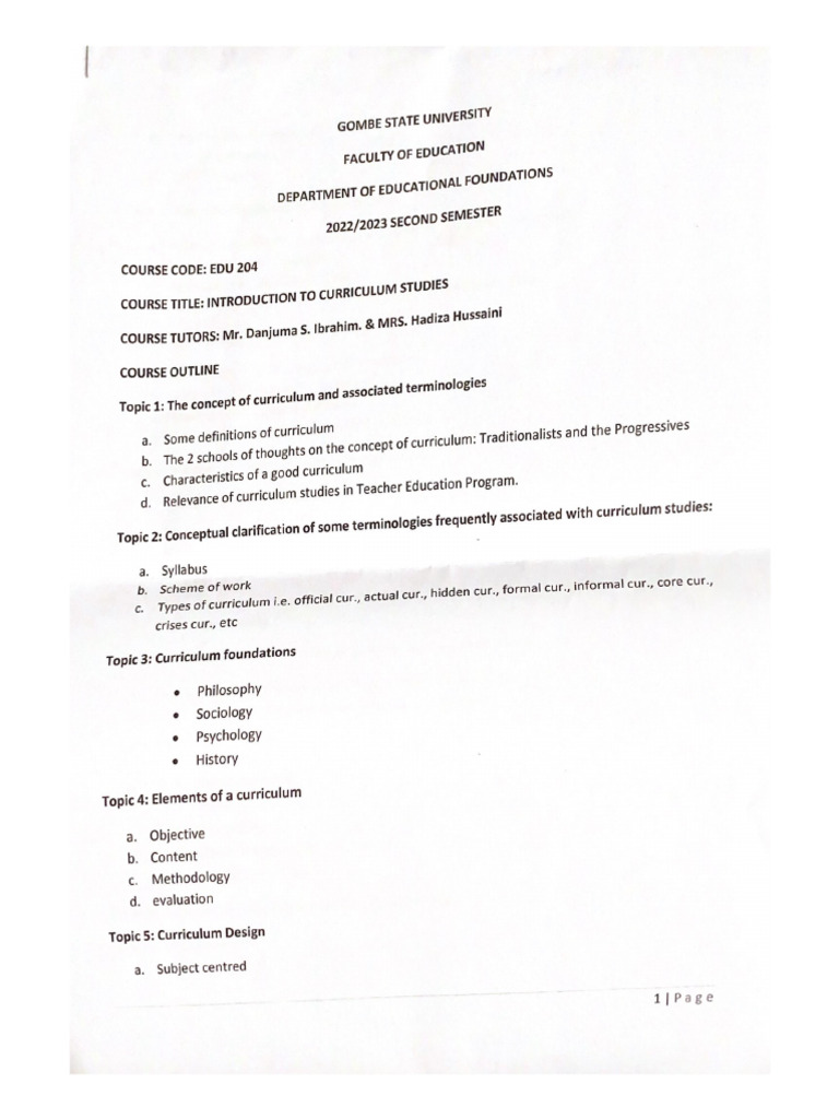 Educ 204 Course Outline | PDF