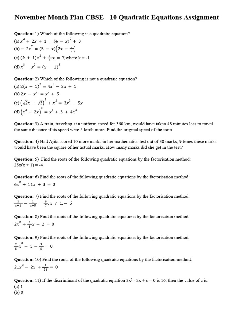 ch 4 quadratic equations | PDF | Factorization | Quadratic Equation