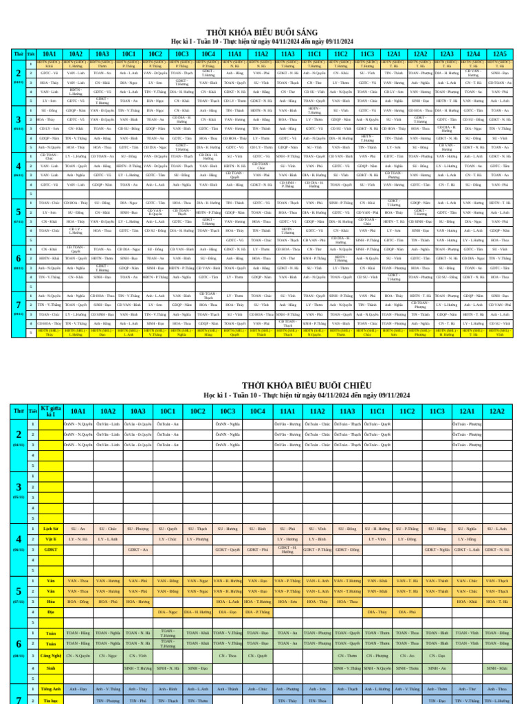 TKB HOC KI I TUAN 10 Từ ngày 04.11.2024 đến 09.11.2024 | PDF