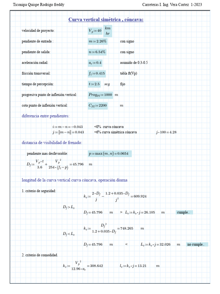 Curva Vertical Simétrica, Cóncava:: Diferencia Entre Pendientes | PDF