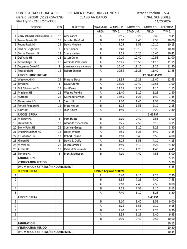 UIL Area D Marching Contest Schedule | PDF