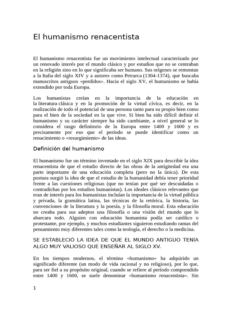 Humanismo Renacentista | PDF | Renacimiento | Humanismo