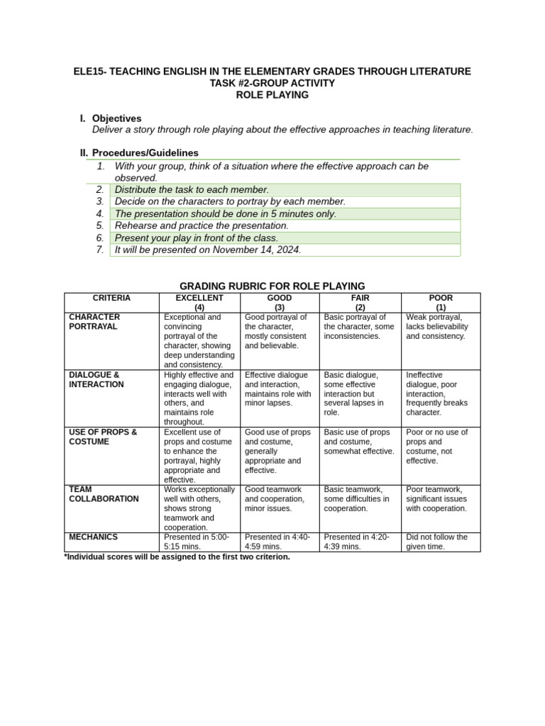 Midterm Task 2 Role Playing | PDF | Rubric (Academic) | Cognition