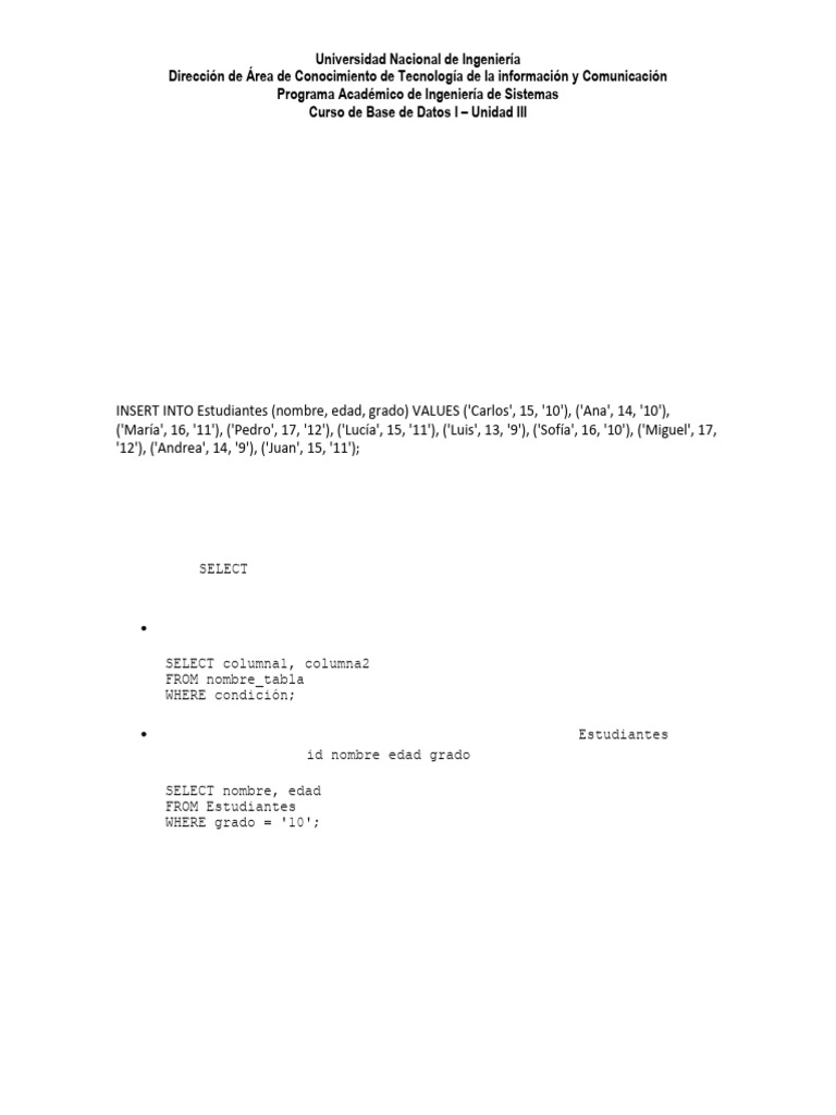 Guía de Comandos DML en SQL | PDF | SQL | Software de gestión de datos