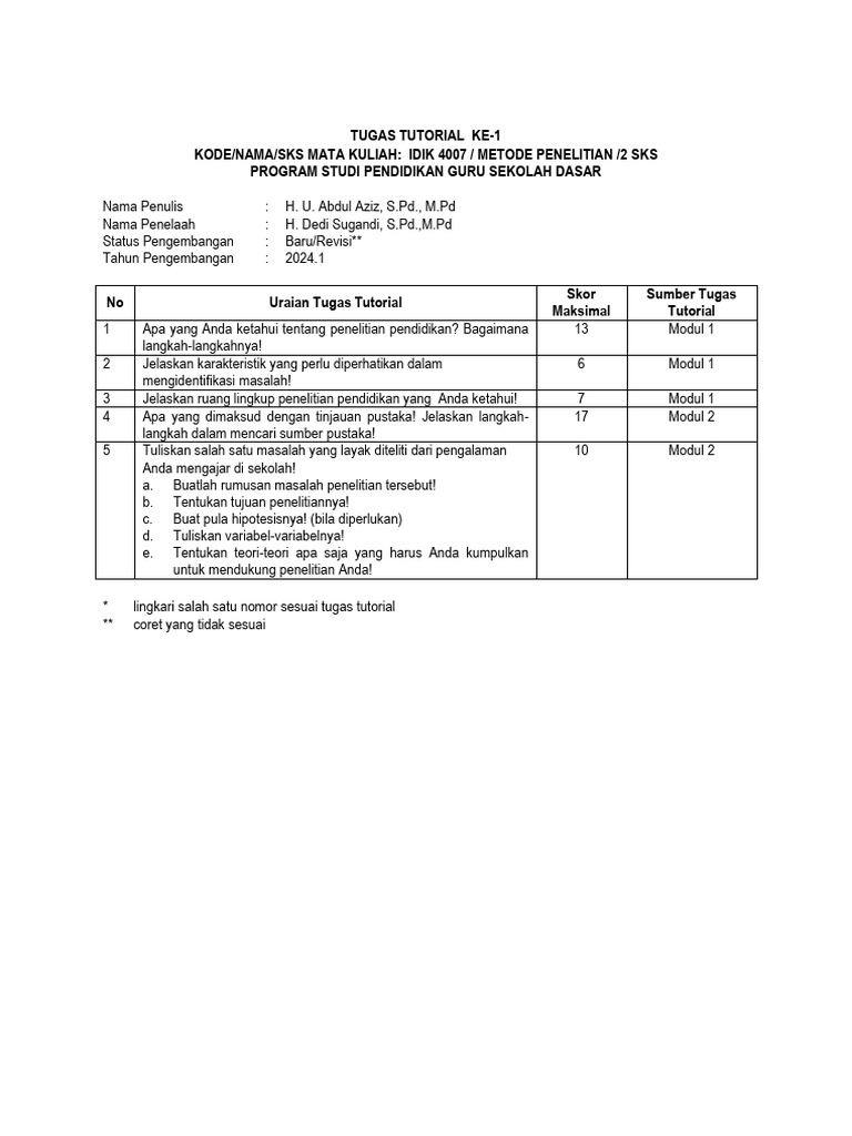 Tugas Tutorial Ke1 Metode Penelitian | PDF | Karier & Perkembangan