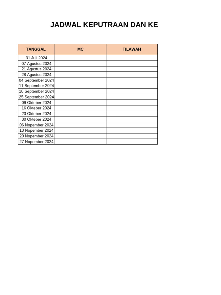 Jadwal Keputraan & Keputrian 2024-2025 | PDF