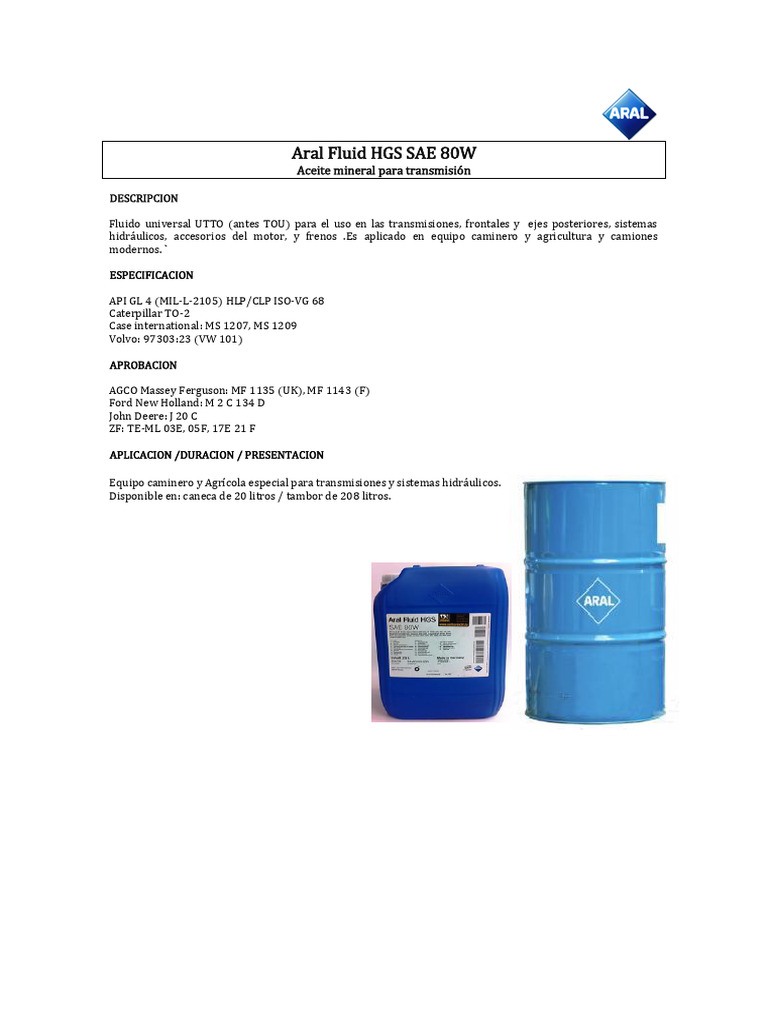 Aral Fluid Hgs Sae 80w | PDF | Negocios | Informática